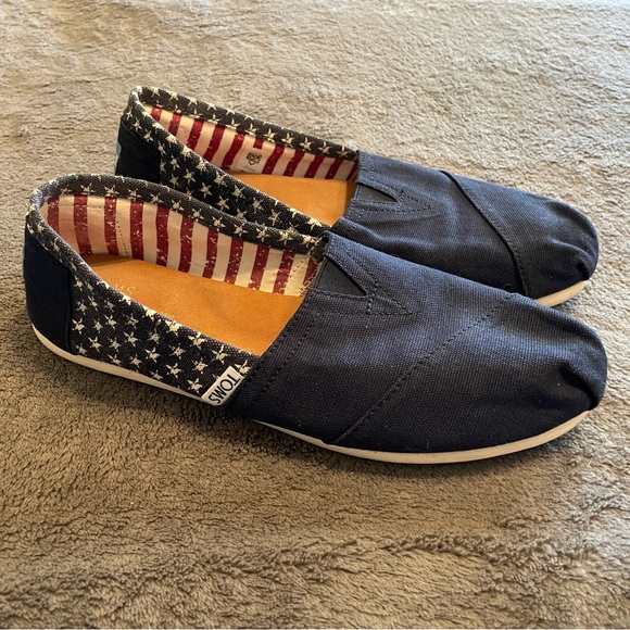 Toms | Shoes | Toms Red Blue And White Striped Slip On Shoes | Poshmark